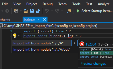 Import ... from code action/quick fix includes relative resolved symlinks/linked directories ...