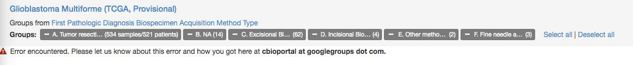 group comparison: error when deselect all groups · Issue #6156 · cBioPortal/cbioportal · GitHub