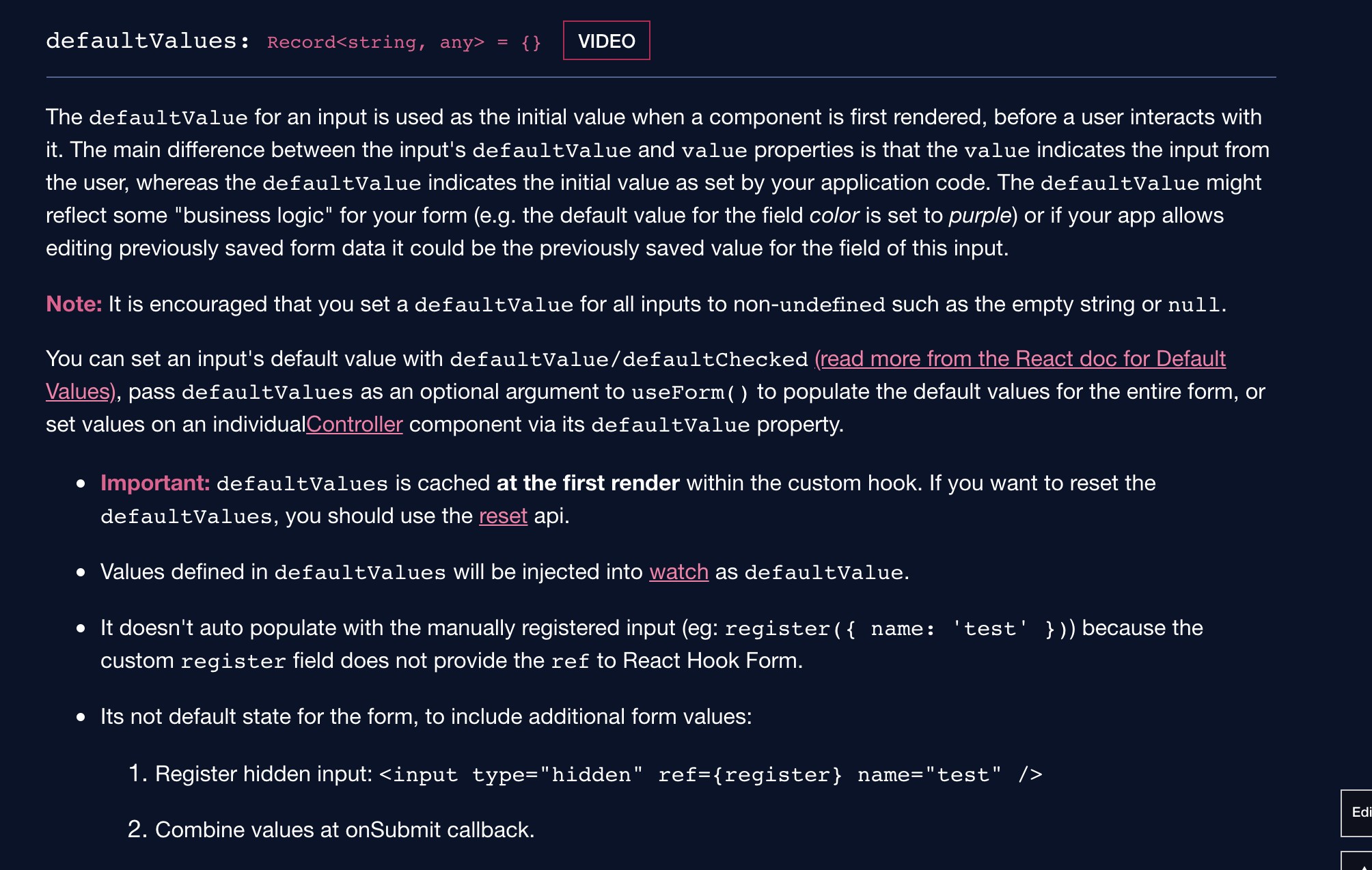 Updating defaultValues won't update the form (useForm) · Issue #3638 · react -hook-form/react-hook-form · GitHub