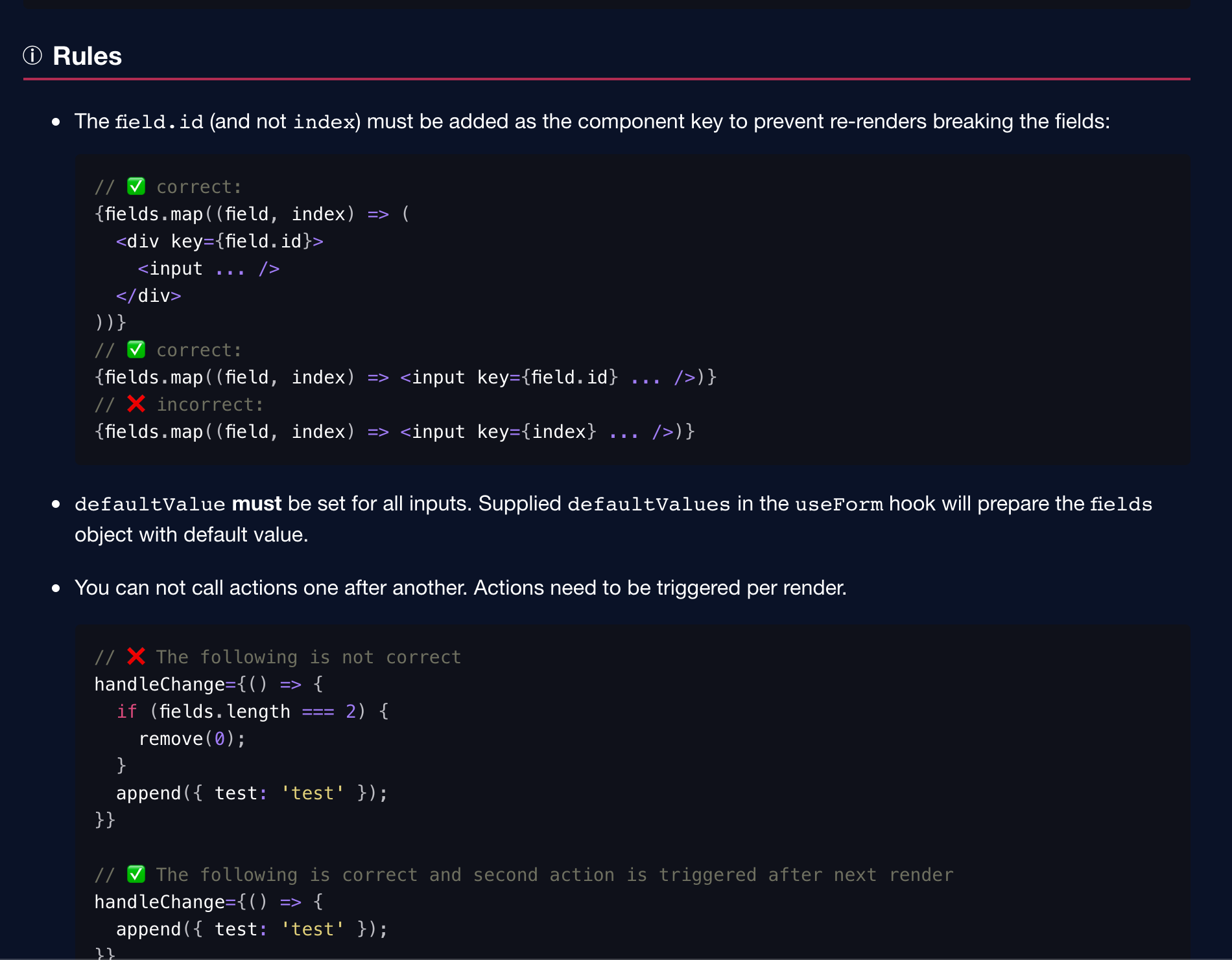 useFieldArray maintains defaultValues after fields removed · react-hook-form · Discussion #5167 ...