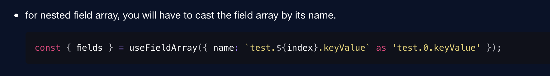 Typescript Types not allowing setValue on fieldArray Values · react-hook-form · Discussion #5622 ...
