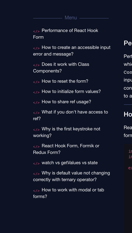Side Menu Layout Issue · Issue 984 · React Hook Form Documentation · Github