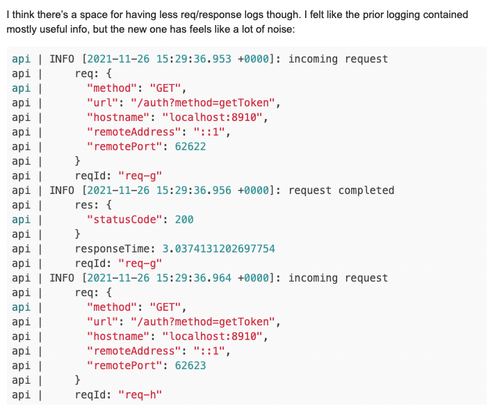 Logging in api-server with Fastify is overly chatty for each request/response · Issue #3784 ...