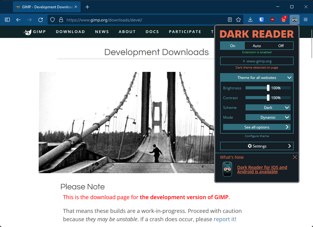 [Broken Website] gimp.org False Positive Dark Theme Detection · Issue #9009 · darkreader ...