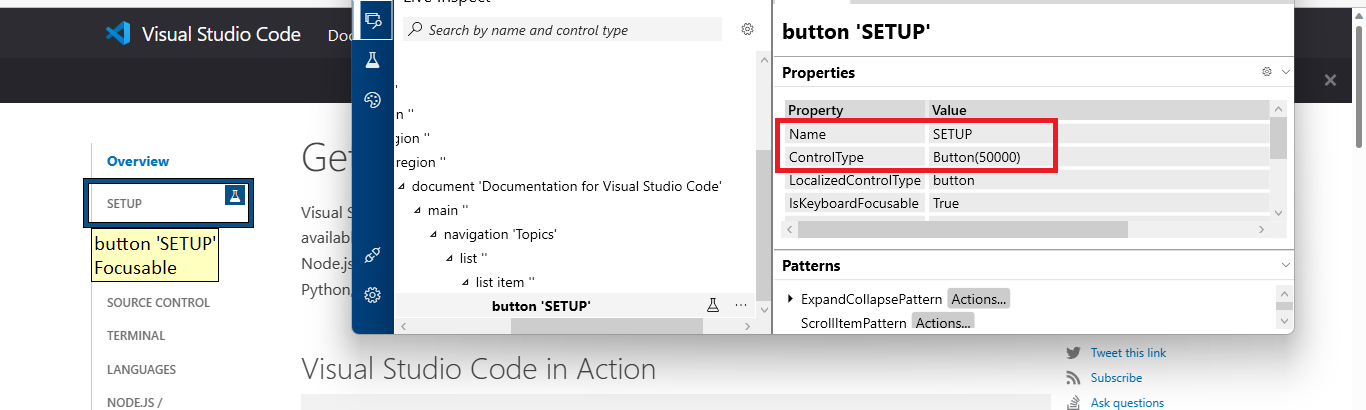CELA P1_A11y_code.visualstudio.com_VisualStudioCode_Docs_Overview Left Navigation_AI4D: Name and ...