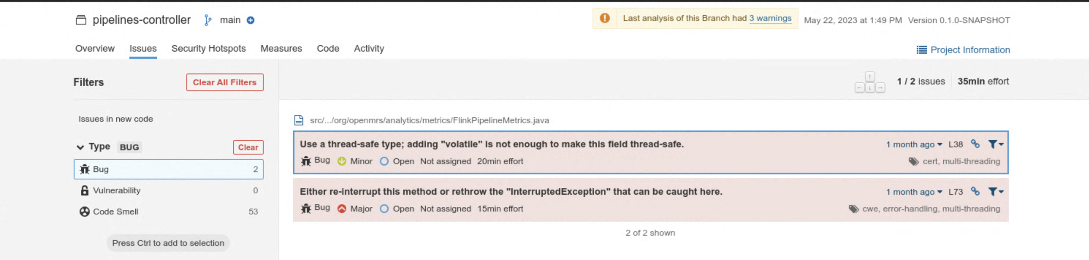 Sonar detected bugs on metrics package of pipeline-controller · Issue #706 · google/fhir-data ...