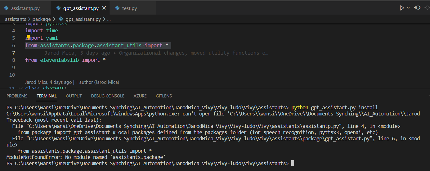 'ModuleNotFoundError: No module named 'assistants.package'. · Issue #12 ...