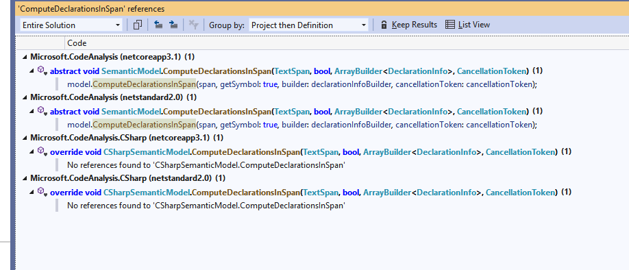Find All References/Goto Implementation for a C# declaration doesn't ...