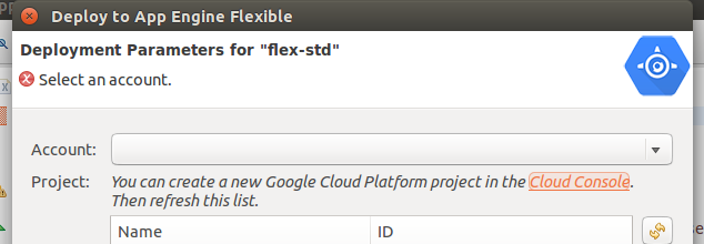 Link in deploy dialog to create new GCP project doesn't seem to work ...