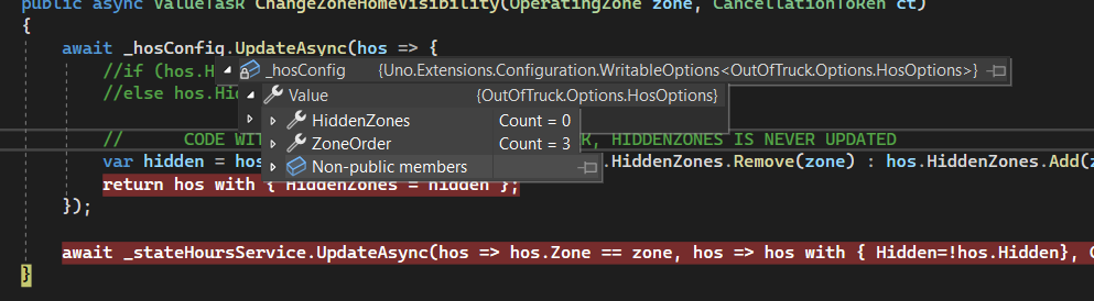 [Configuration] ImmutableList parameter can't be modified in IWritableOptions's UpdateAsync ...