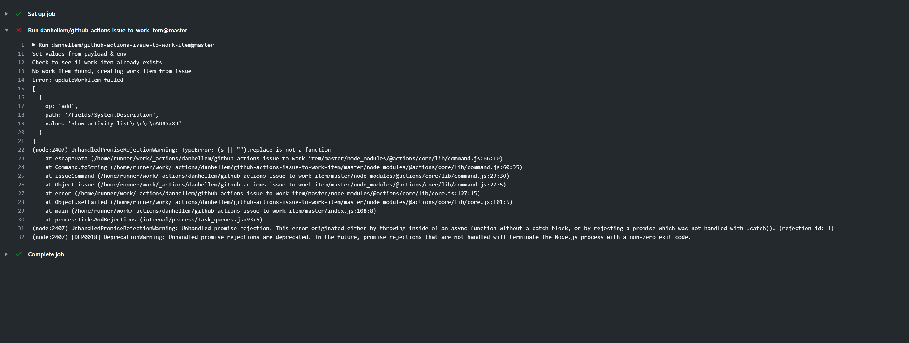 Updateworkitem Failed · Issue 45 · Danhellemgithub Actions Issue To Work Item · Github