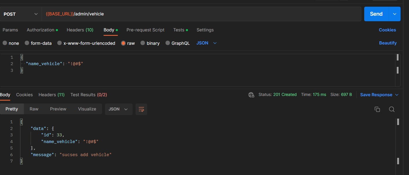 [BUG] in Create new vehicle type with special character data · Issue #4 · ProjectBengcall/API ...