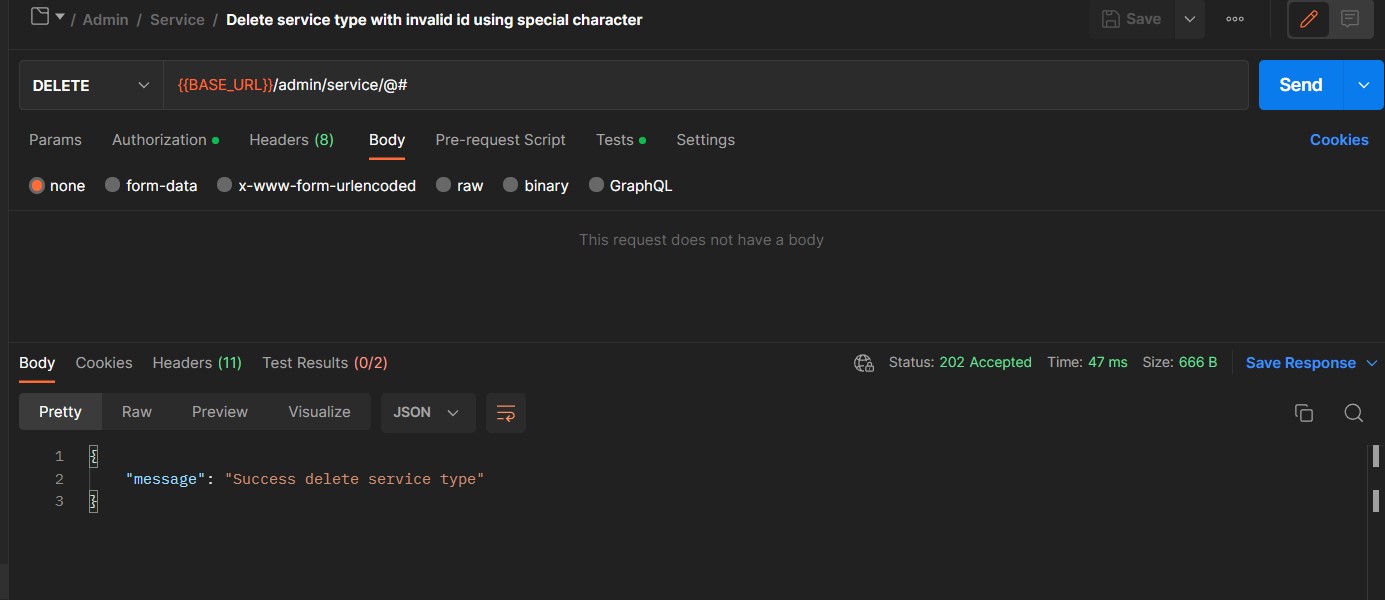 [BUG} Delete service type on admin with invalid id using special character · Issue #8 ...