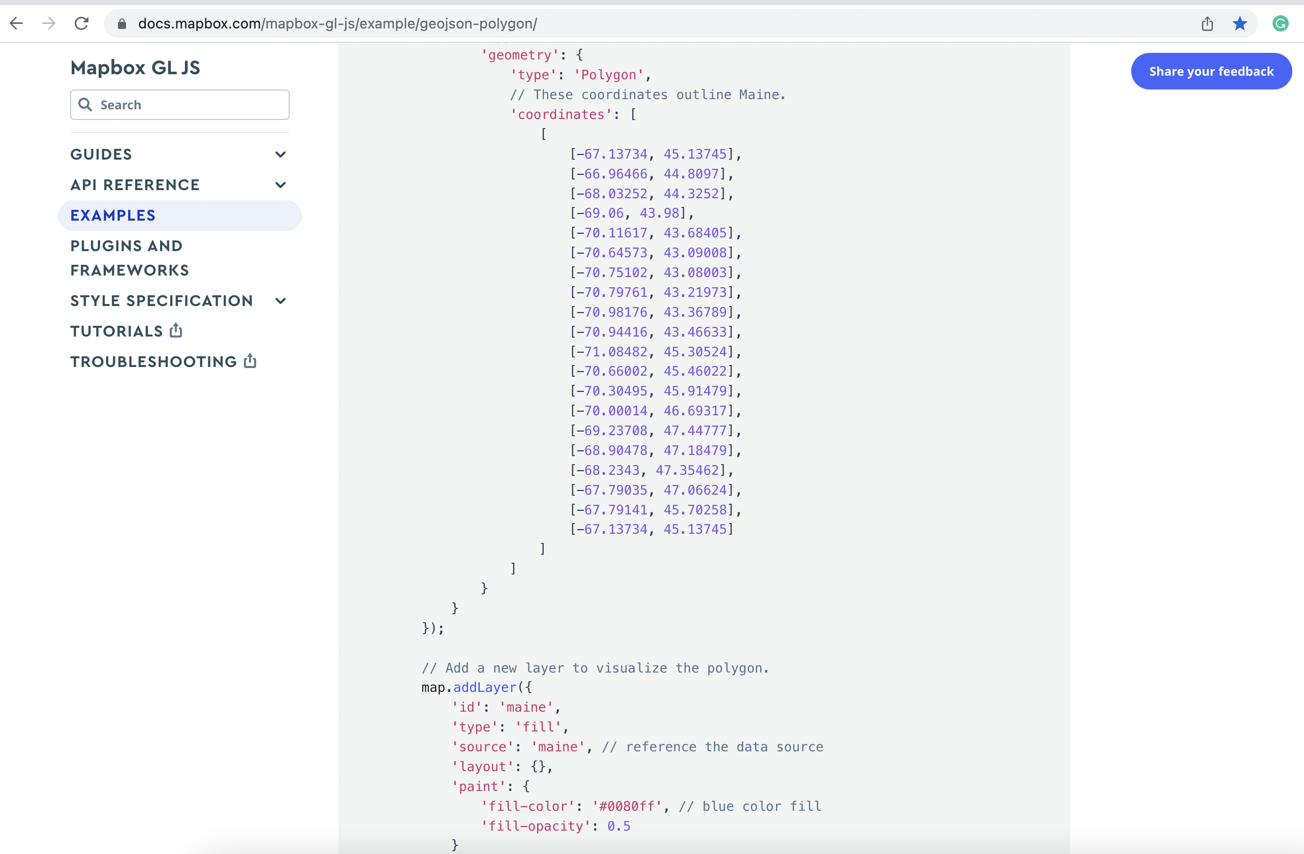 Mapbox API to provide coordinates (boundaries) to draw the polygon on ...