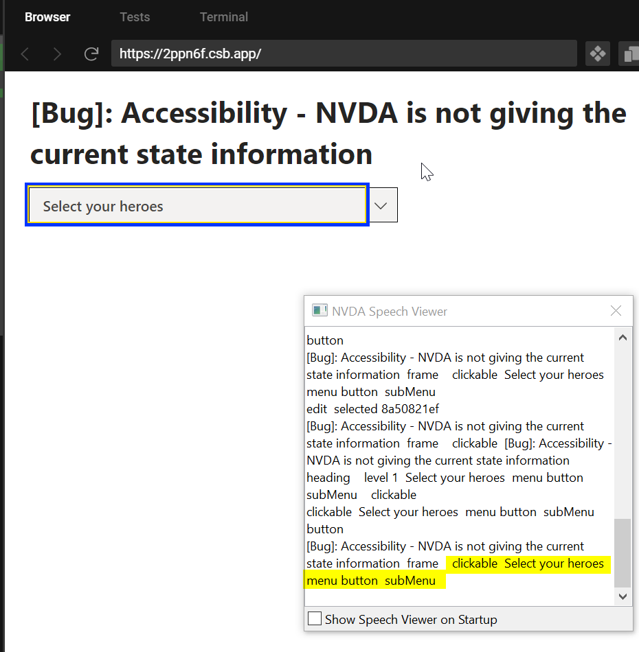 [Bug]: Accessibility - In multi-select drop down, NVDA is not giving the current state ...