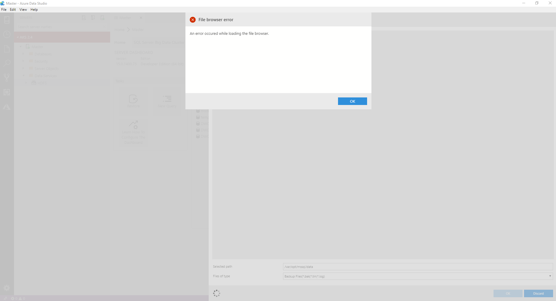 Restore database UI breaks when trying to set backup file path · Issue #4734 · microsoft ...