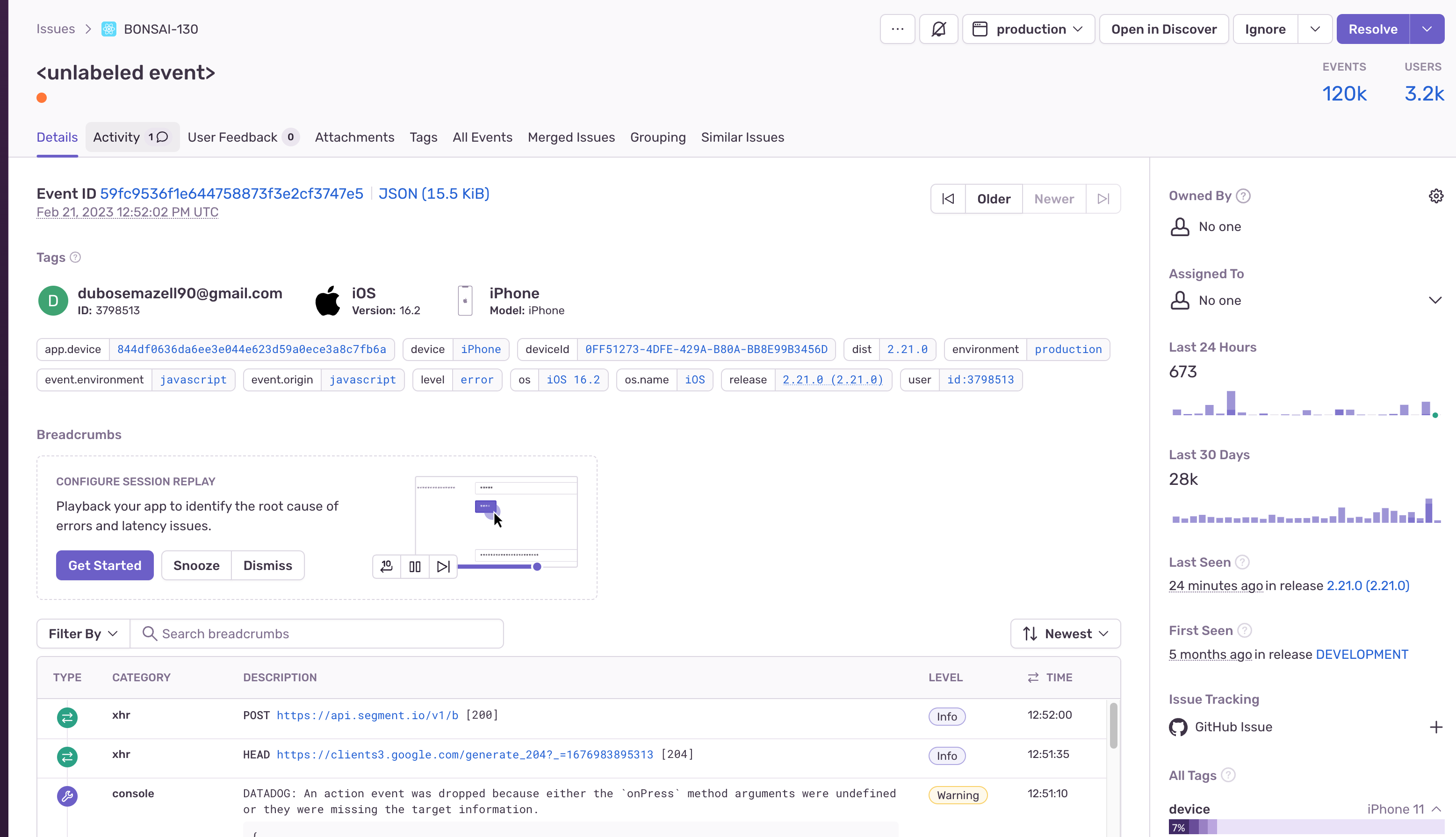 Unlabeled Events · Issue 2912 · Getsentry Sentry React Native · Github