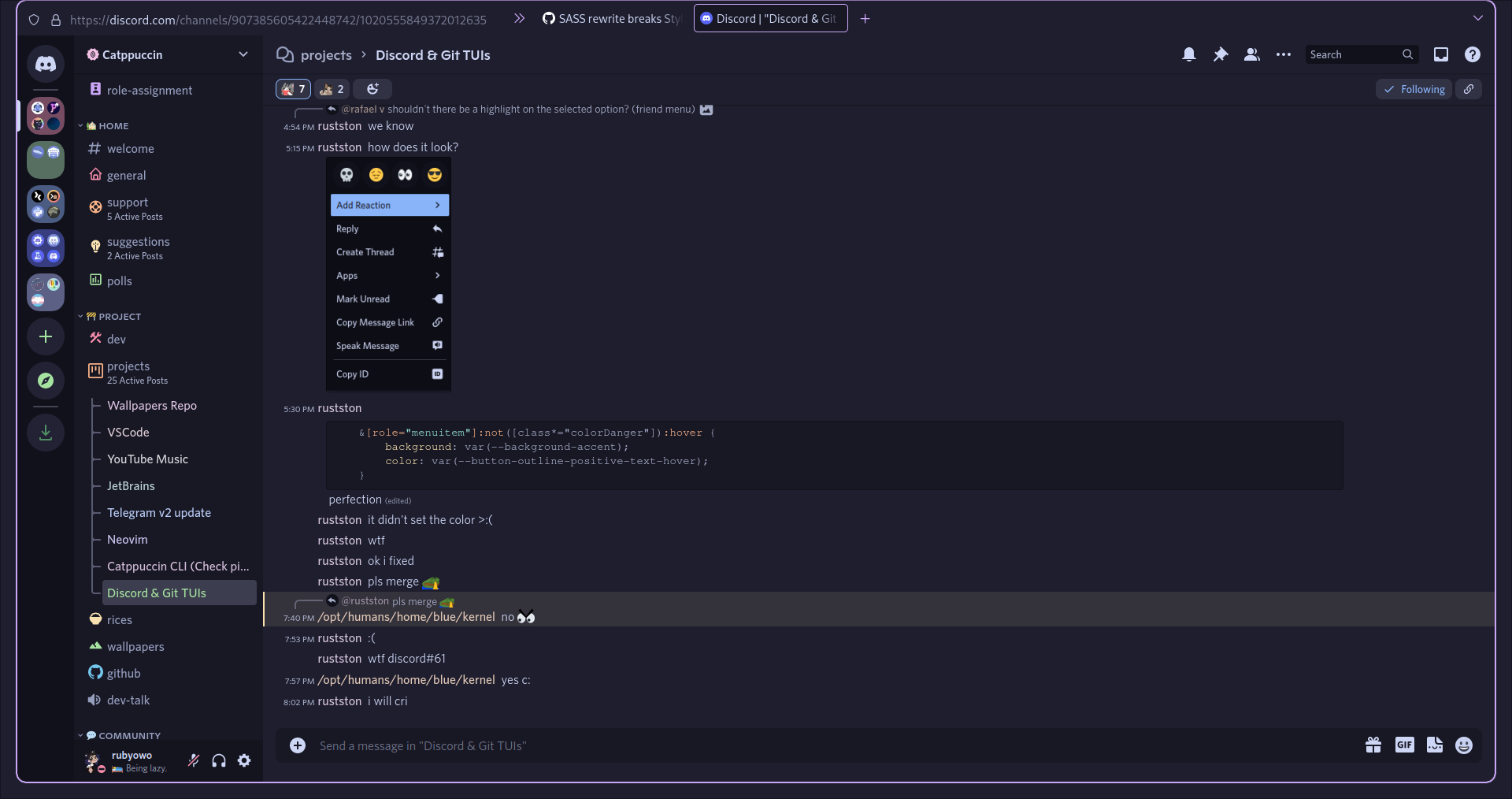 SASS rewrite breaks Stylus (throws TypeError) · Issue #61 · catppuccin/discord · GitHub