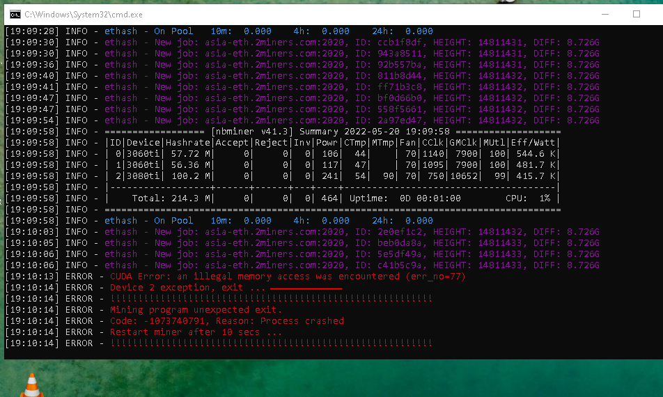Miner is getting restarted · Issue #882 · NebuTech/NBMiner · GitHub