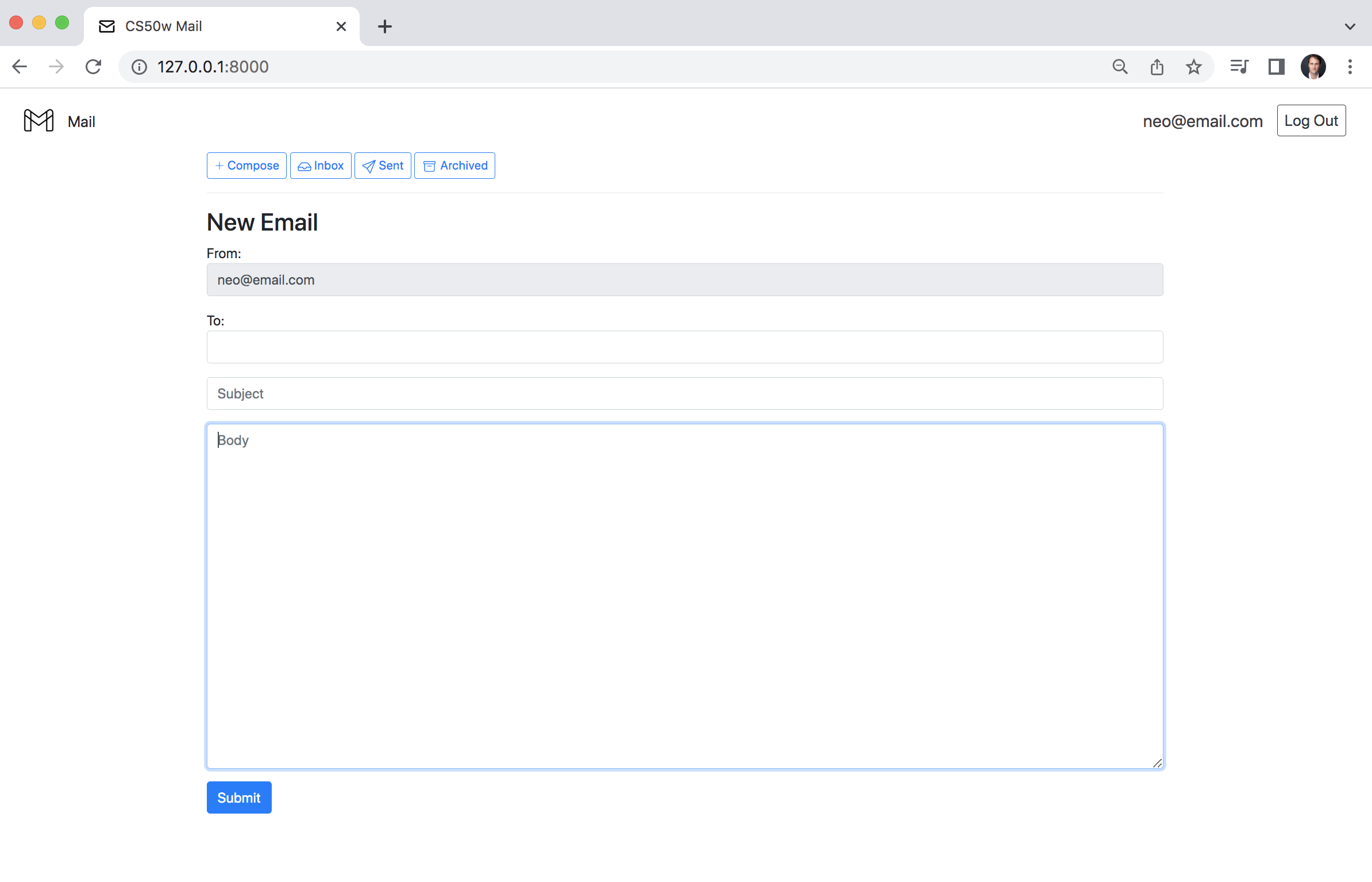 GitHub - the-vegetarian-vampire/Mail: CS50w's Mail - a single page ...