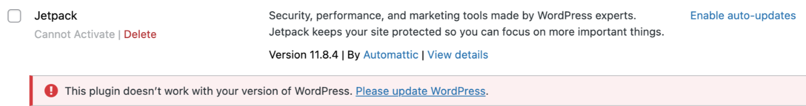 Get Jetpack and Activate Jetpack buttons appearing for unsupported version of WordPress · Issue ...