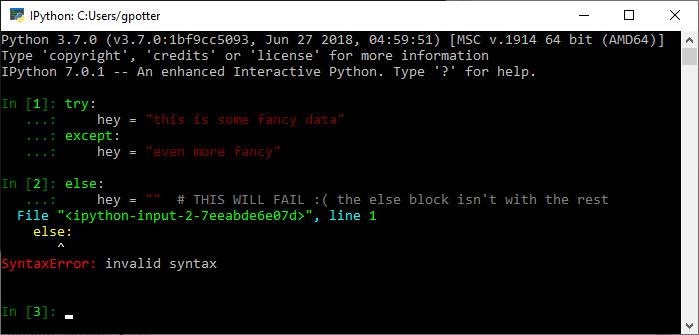 "try except else" block not allowed · Issue #11395 · ipython/ipython ...