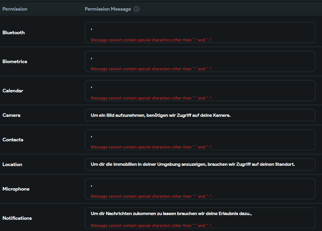 Permission-messages partly don't accept characters like ",", "ö", "ü", ... · Issue #586 ...