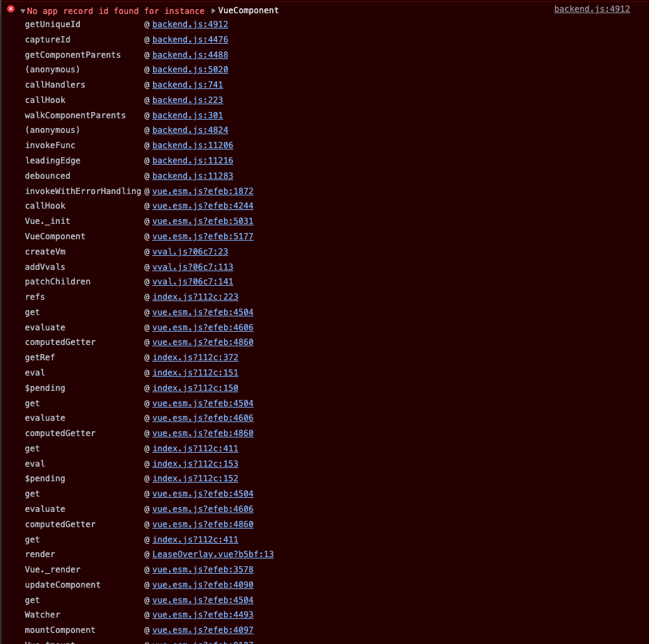 VM3113 backend.js:4912 No app record id found for instance · Issue #1791 · vuejs/devtools-v6 ...