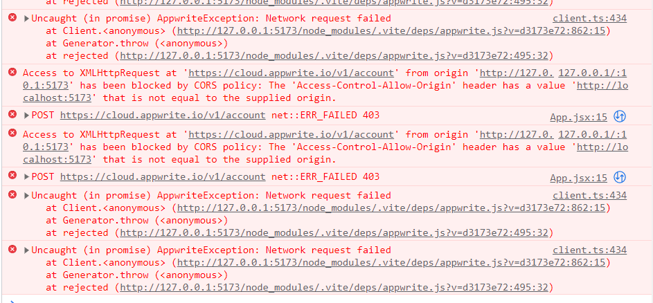 Help Getting Failed Promise Response · Issue 5569 · Appwriteappwrite · Github