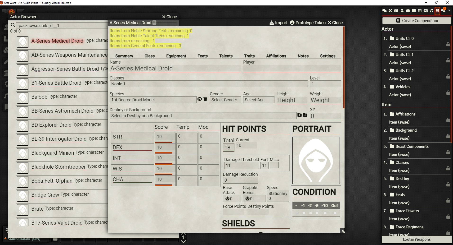 [Bug][1.6.14] Actor Compendium - Units CL 0-2 - Stats are all at 10 ...