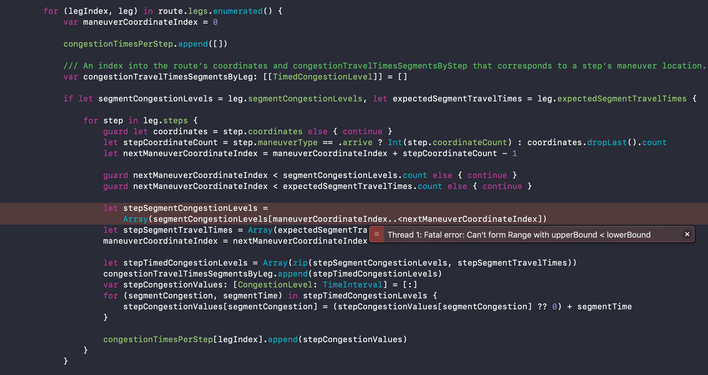 RouteProgress Fatal error: Can't form Range with upperBound