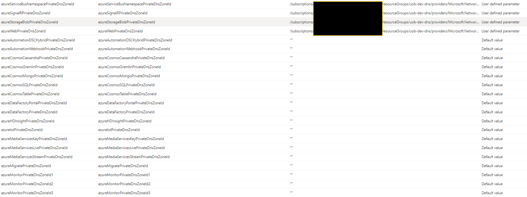 Missing Assignment Parameter Values For Configure Azure Paas Services To Use Private Dns Zones 9886