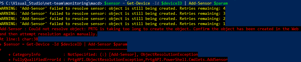 Sensor Will Be Created In Prtg But With Error In Powershell Module