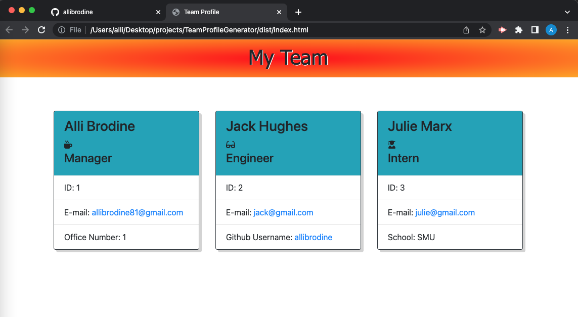 GitHub - allibrodine/TeamProfileGenerator