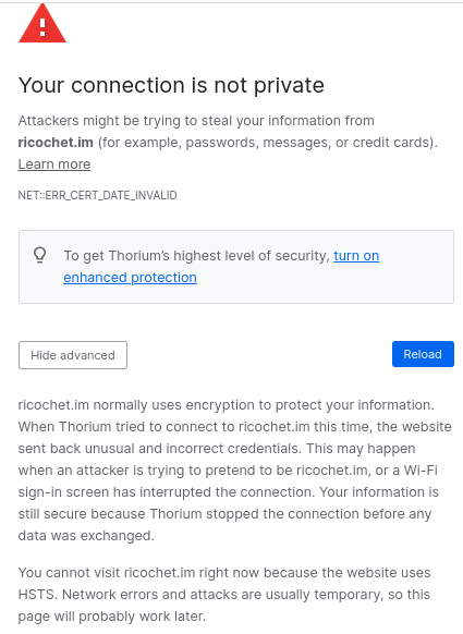 Thorium linux version, cant access https://ricochet.im/ , see screenshot, what should i do ...