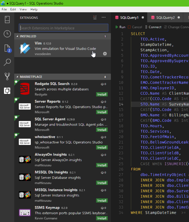 [Feature Request] Support SQL Operations Studio · Issue #2677 · VSCodeVim/Vim · GitHub