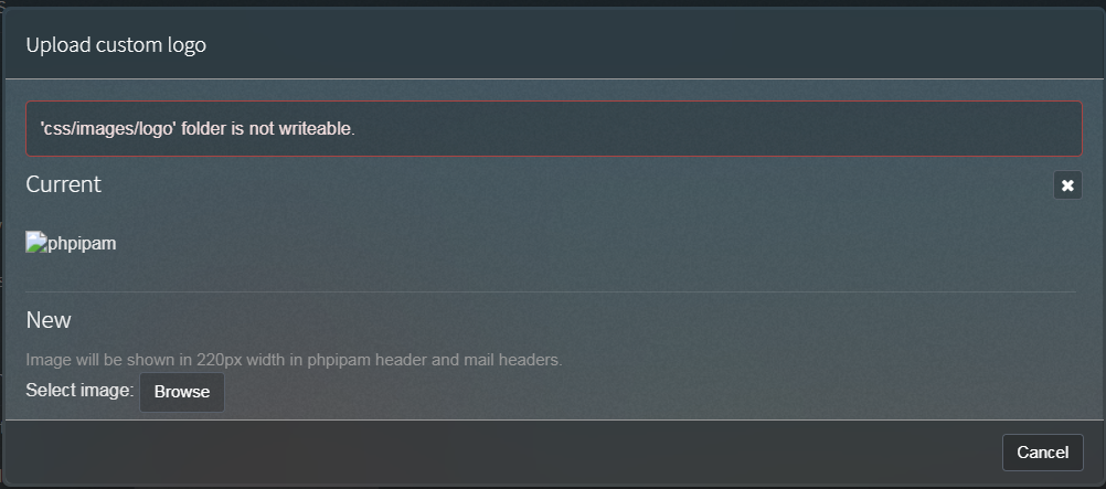 Logo directory not writable even if permission are correct. Logo not accessible even with manual ...