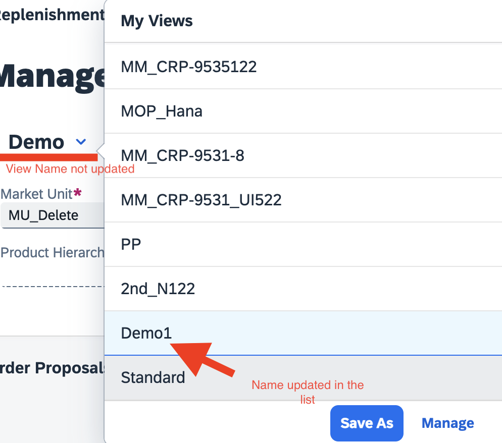 Variantmanagement Label Of The Dropdown Of Variant Management Is Not Getting Updated When Name 