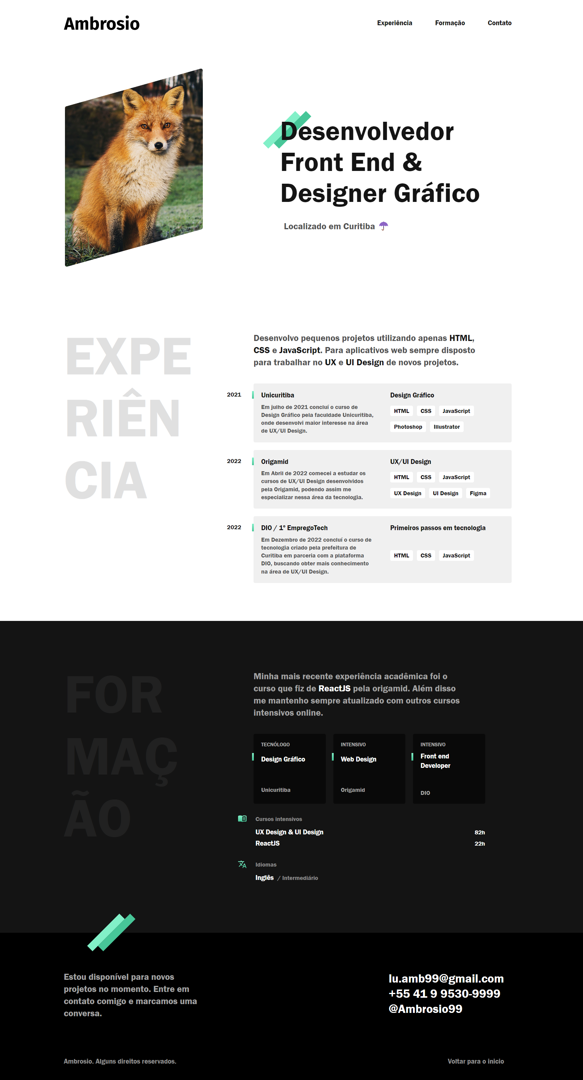 GitHub - Ambrosio99/personal-portfolio: Portfólio pessoal sobre minhas experiências e carreira ...