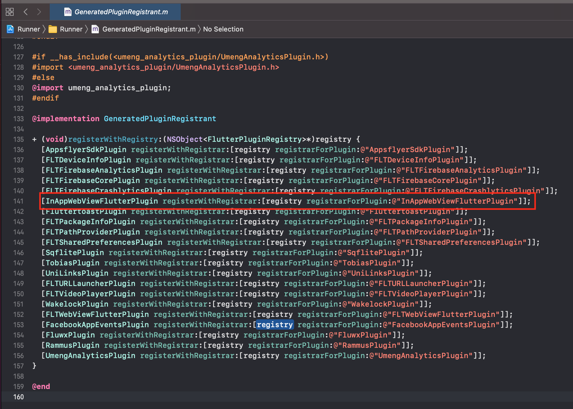Crash: +[GeneratedPluginRegistrant registerWithRegistry:] EXC_BAD_ACCESS KERN_INVALID_ADDRESS ...