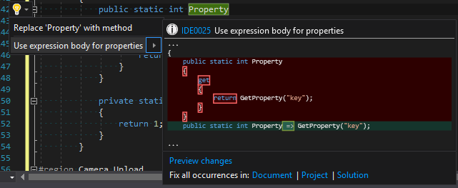 Error recovery for converting get; property to an expression bodied ...
