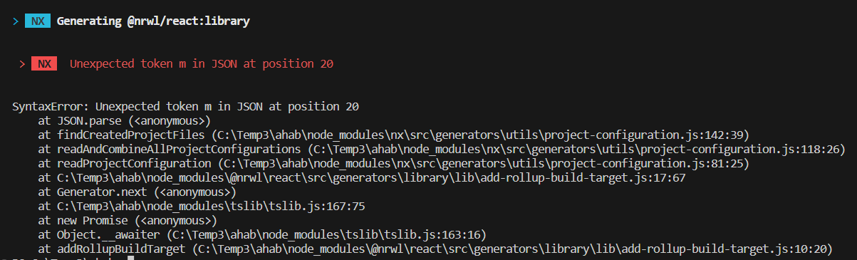 Unexpected token m in JSON at position 20 · Issue #16868 · nrwl/nx · GitHub