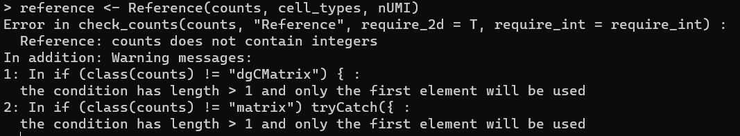 'counts does not contain integers' when construct a single cell object ...