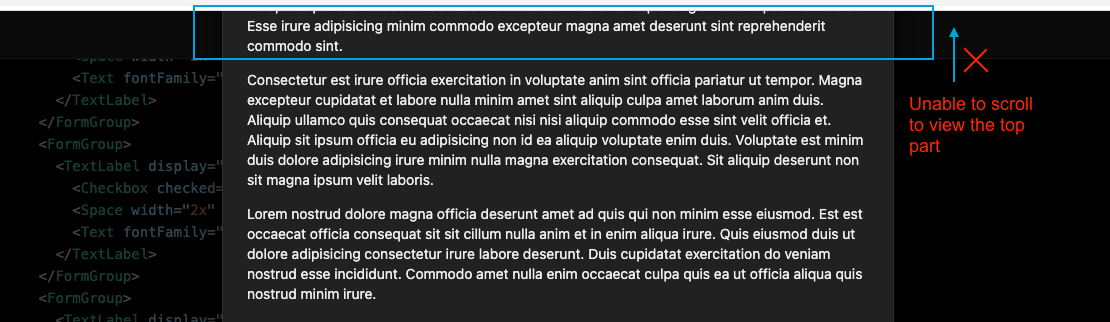 Bug Modal With `outside` Scroll Behavior Is Not Able To Scroll The Full Modal On The Viewport