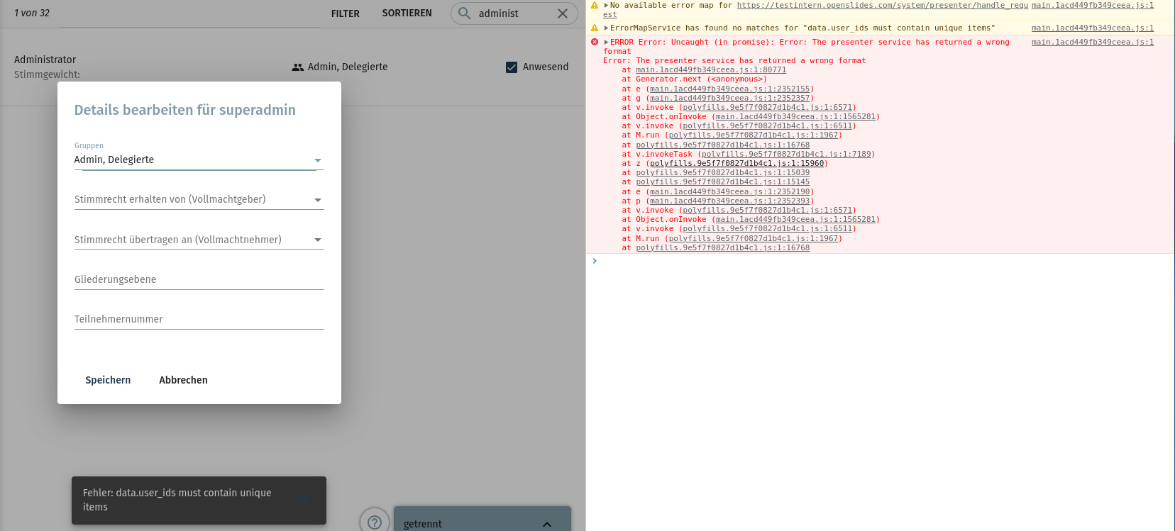 participant menu: error message by editing own details · Issue #2282 · OpenSlides/openslides ...