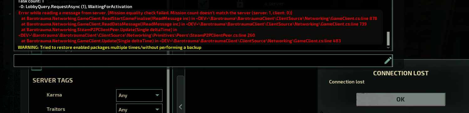 [Factions] Mass disconnect at the end of rounds (P2P server, "mission equality check failed ...