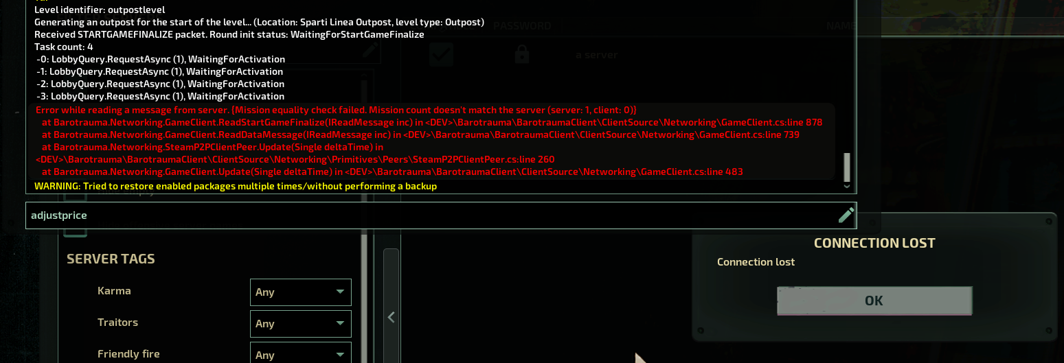 [Factions] Mass disconnect at the end of rounds (P2P server, "mission equality check failed ...