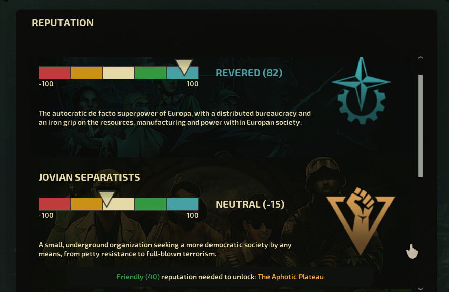 Factions Menu Constantly Shows Rep Requirement For Aphotic Plateau · Issue 10599 