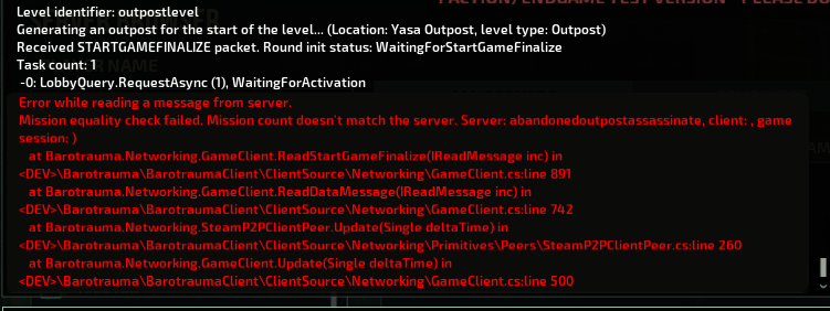 [Factions] Mass disconnect at the end of rounds (P2P server, "mission equality check failed ...