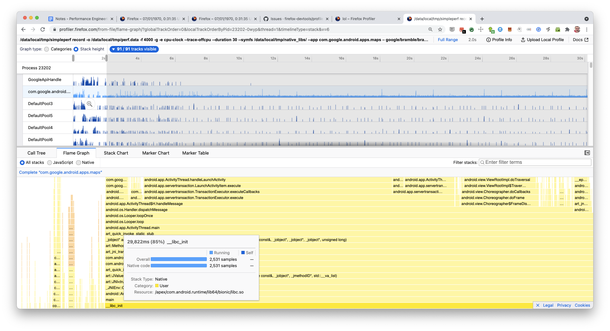 Flame Graph view hover times aren't filtered to the focussed part of ...